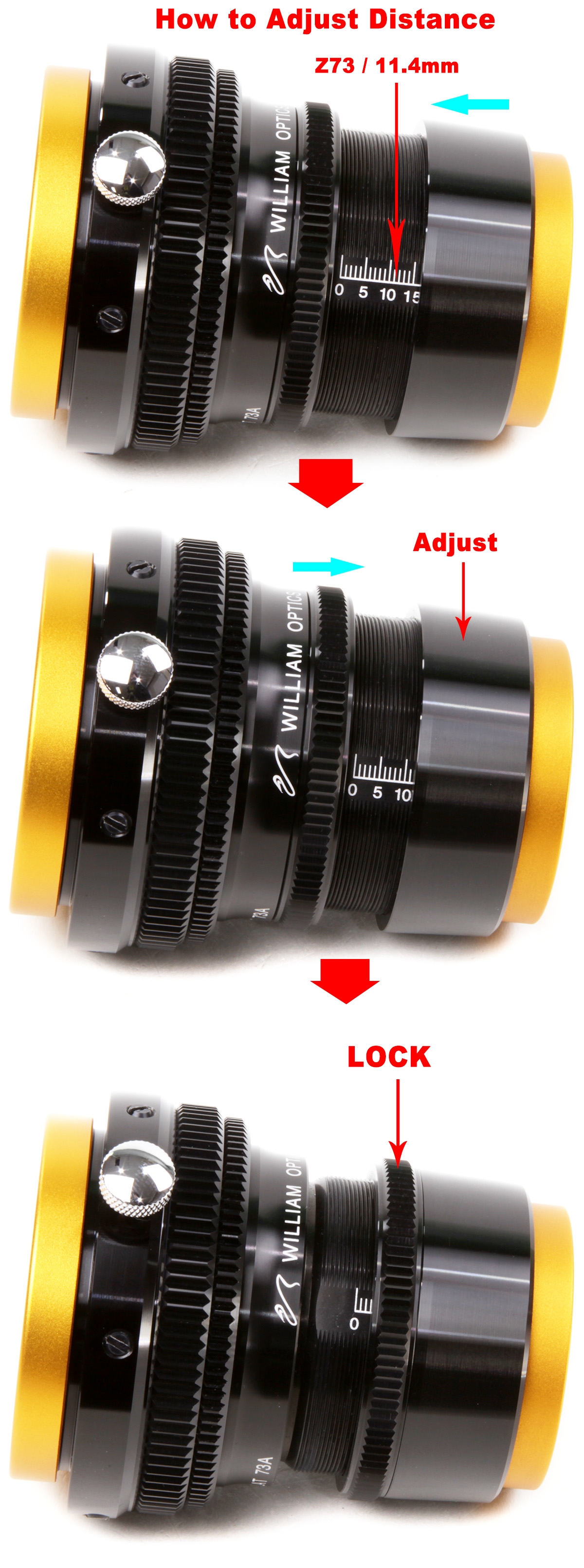 William Optics Adjustable Field Flattener 73A for Z73 Telescope # P-FLAT73A