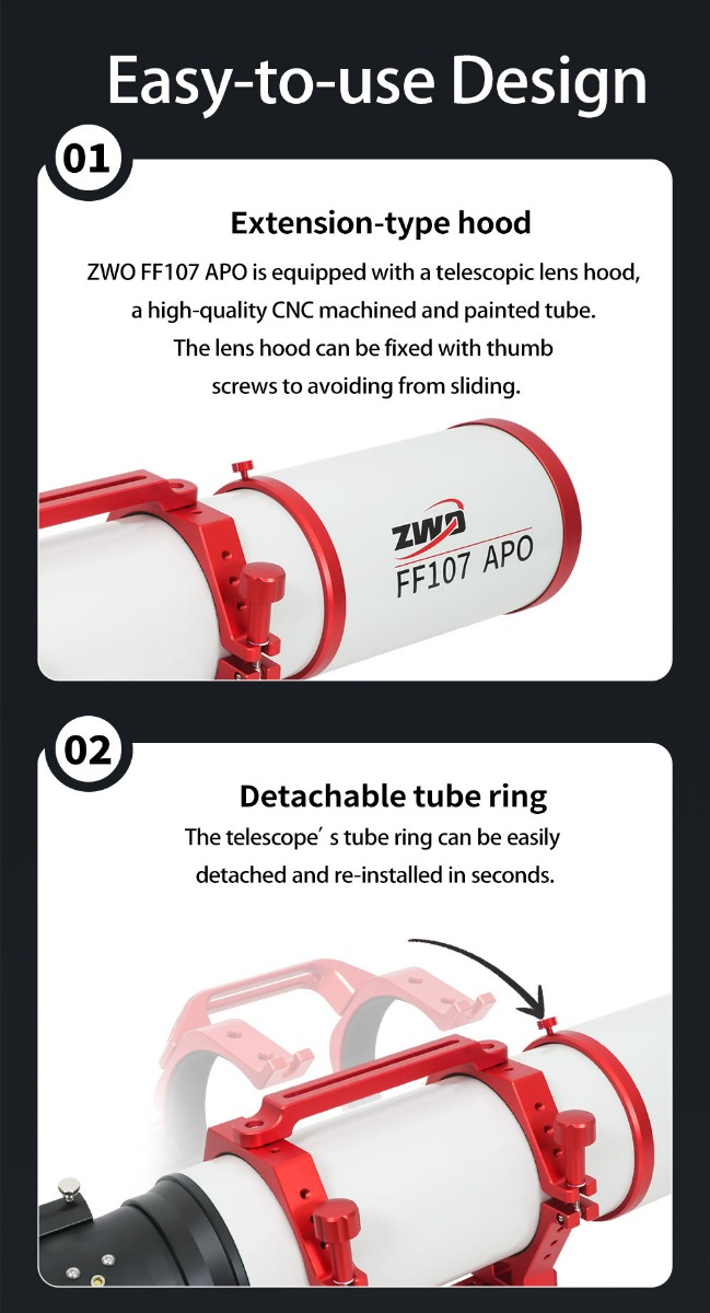 ZWO FF107 Apo 107mm f/7 Petzval Refractor Telescope