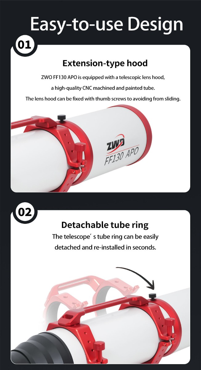 ZWO FF130 Apo 130mm f/7.7 Petzval Refractor Telescope